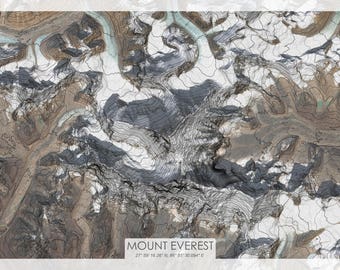 Mount Everest Grayscale Topographic Map, Mt. Everest Grayscale Topo Map ...
