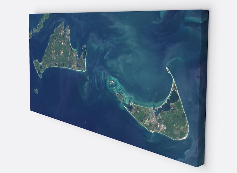 Martha's Vineyard and Nantucket Satellite Imagery Canvas Print, Cape ...