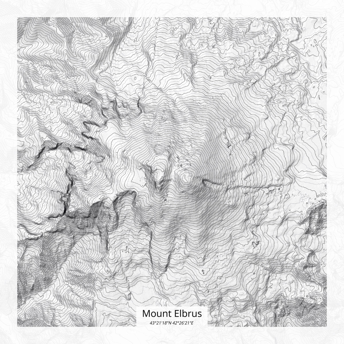 Monte Elbrus Mapa Topográfico en Escala de Griss, Mapa Topo escala gris del Monte Elbrus, Mapa ...