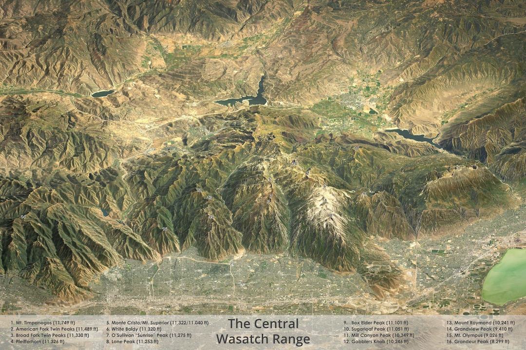 Central Wasatch Range 3D Map, Utah, Aerial Map, Map Art, 3D Rendering ...