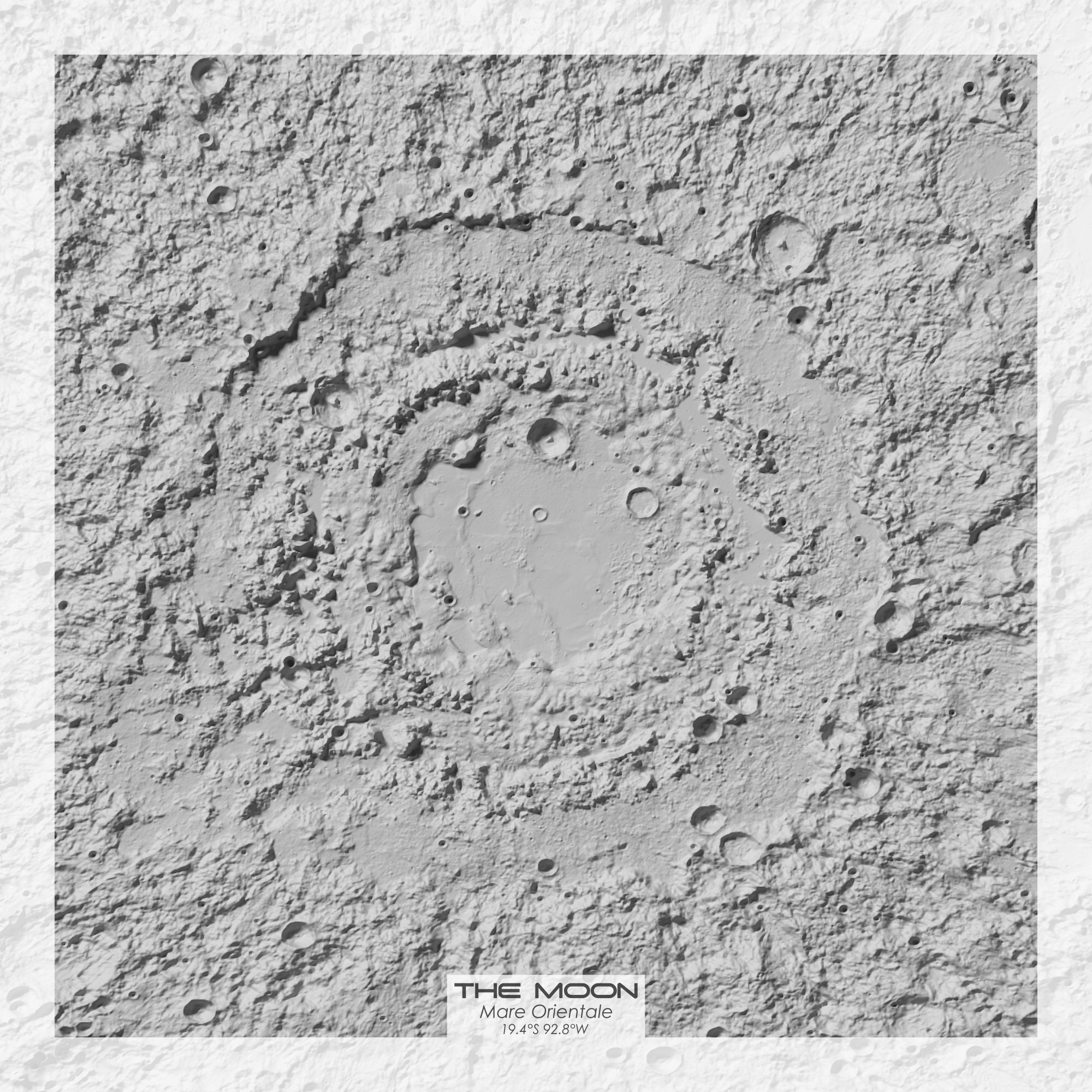 The Moon - Mare Orientale Gray-scale Relief Map, Lunar Topographic Map ...