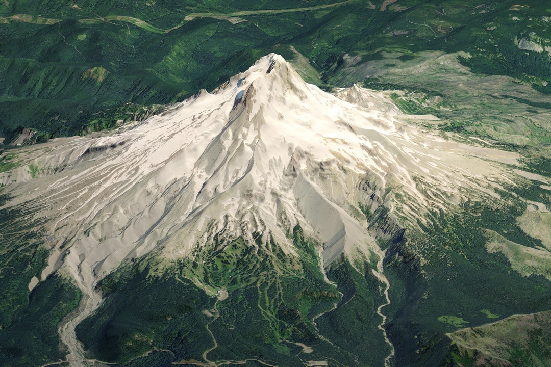 Mount Hood 3D Map, Oregon, Aerial Map, Map Art, 3D Rendering, Cascade ...