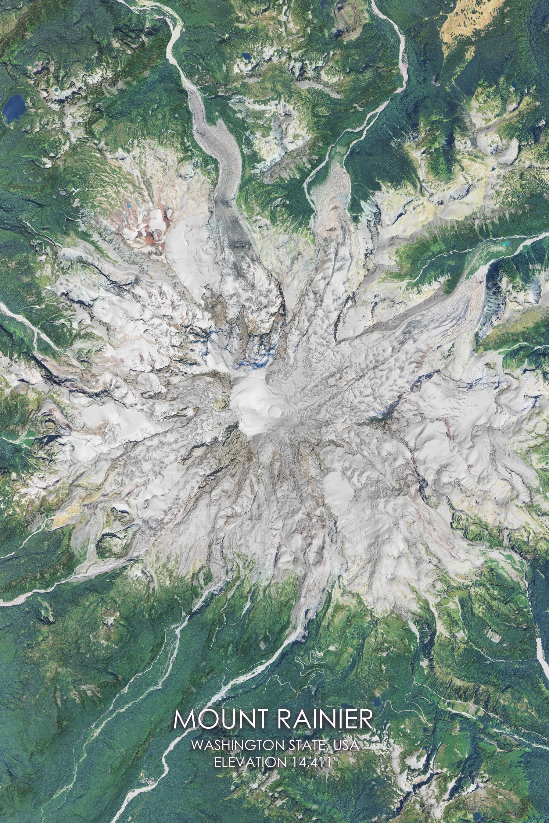 Mount Rainier Enhanced Aerial Map - Etsy