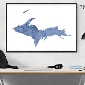 Upper Peninsula of Michigan Terrain Map, Map Art, Cartography, Shaded ...