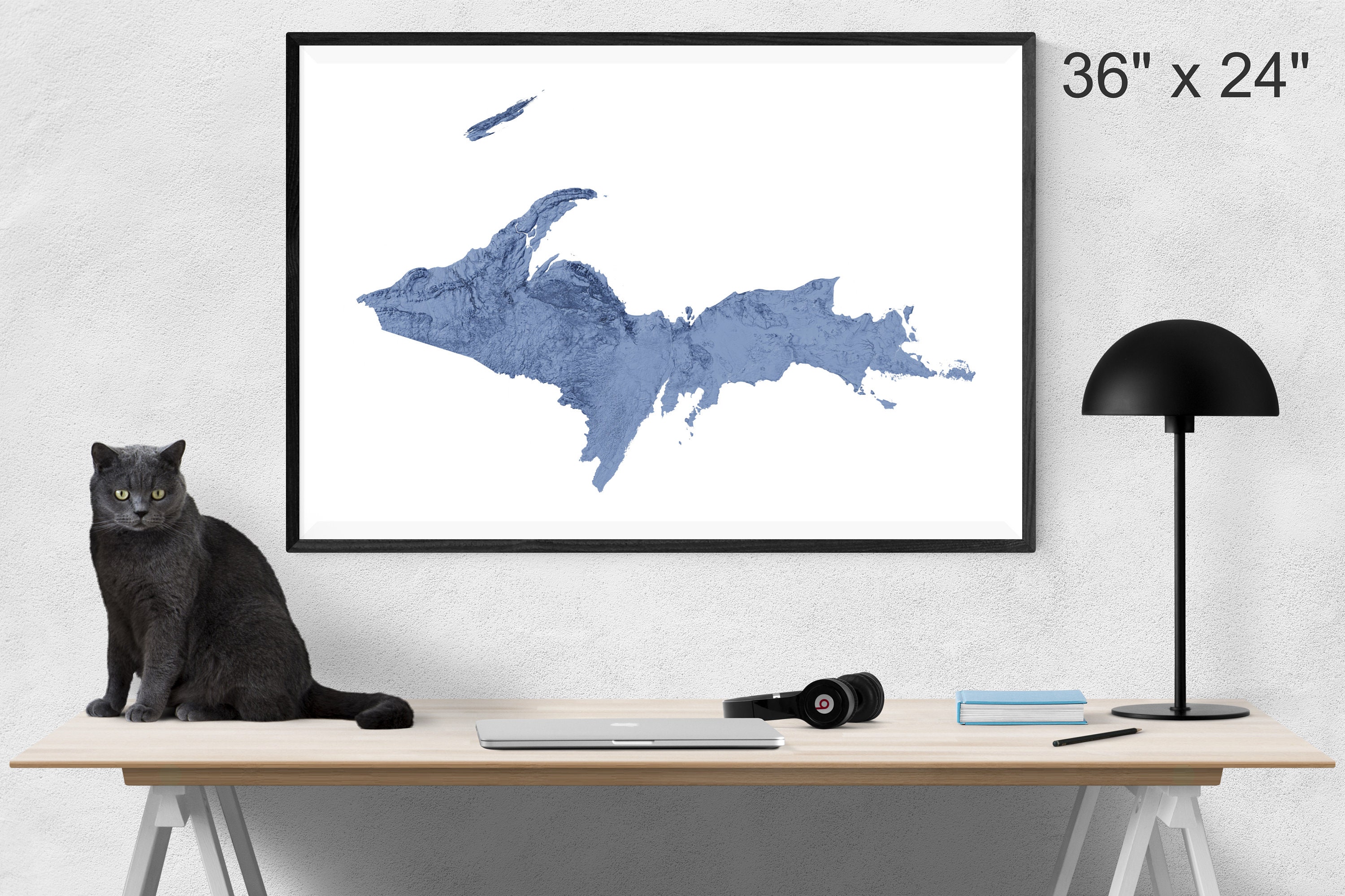 Upper Peninsula of Michigan Terrain Map, Map Art, Cartography, Shaded ...