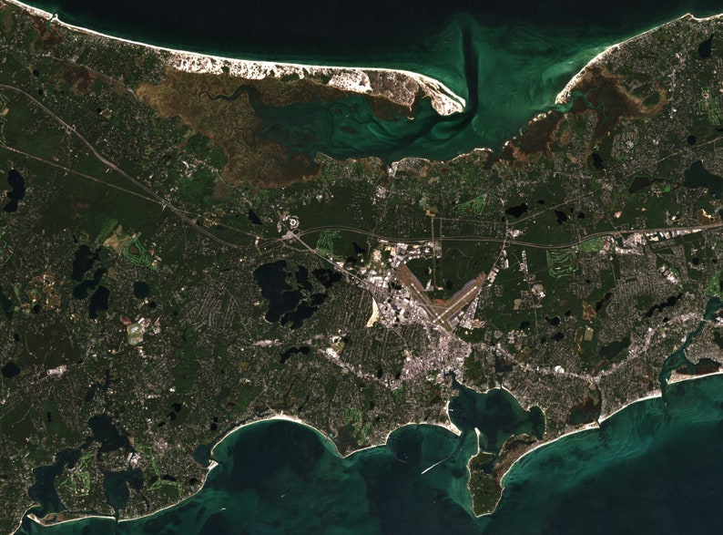 Cape Cod Satellite Imagery, Massachusetts, USA, Aerial Map, Map Art ...