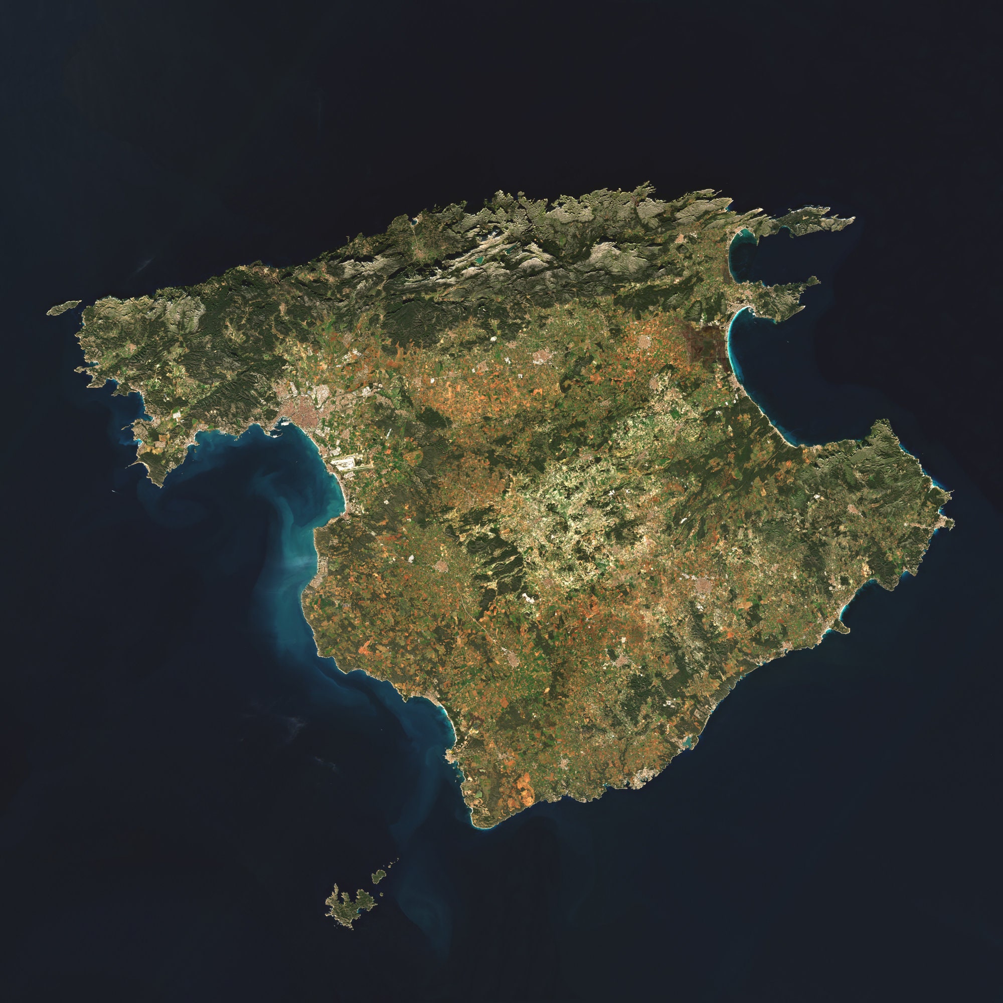 Mallorca, Majorca, Spain, Balearic Islands, Aerial Map, Map Art ...