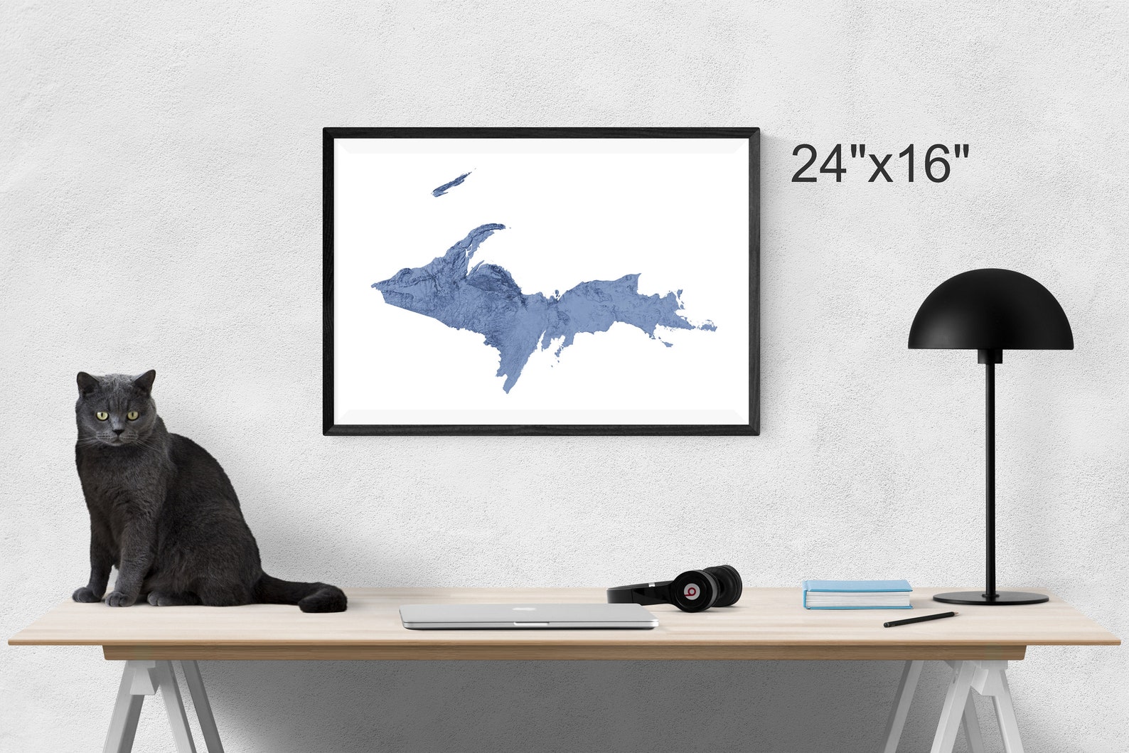 Upper Peninsula of Michigan Terrain Map, Map Art, Cartography, Shaded ...