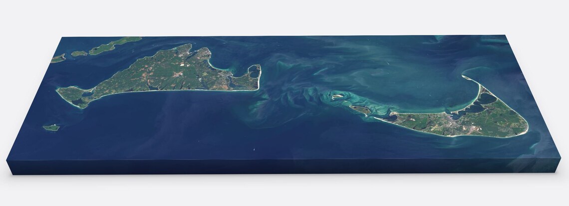 Martha's Vineyard and Nantucket Satellite Imagery Canvas Print, Cape ...