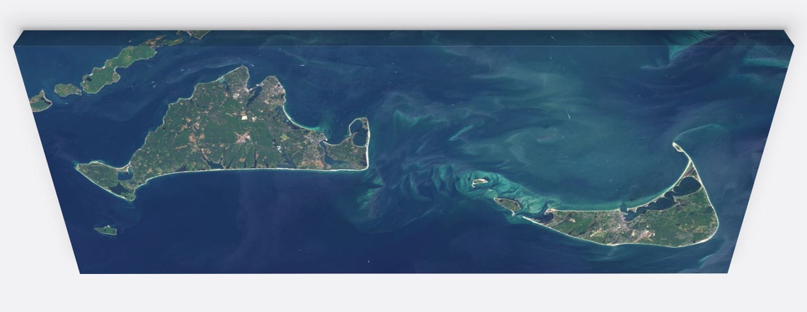 Martha's Vineyard and Nantucket Satellite Imagery Canvas Print, Cape ...