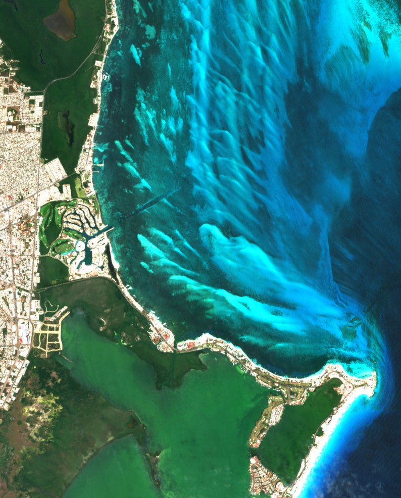 Isla Mujeres Satellite Imagery, Mexico, Cancun, Travel, Aerial Map, Map ...