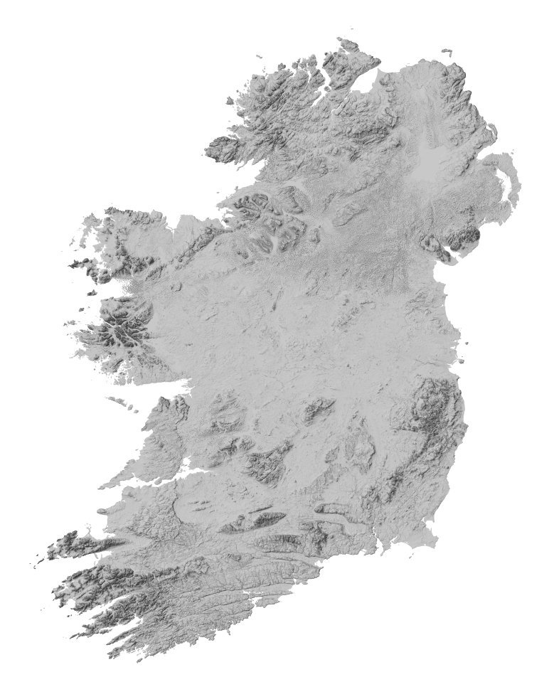 Ireland Map, Ireland Grayscale Terrain Map, Ireland Topographic Map ...