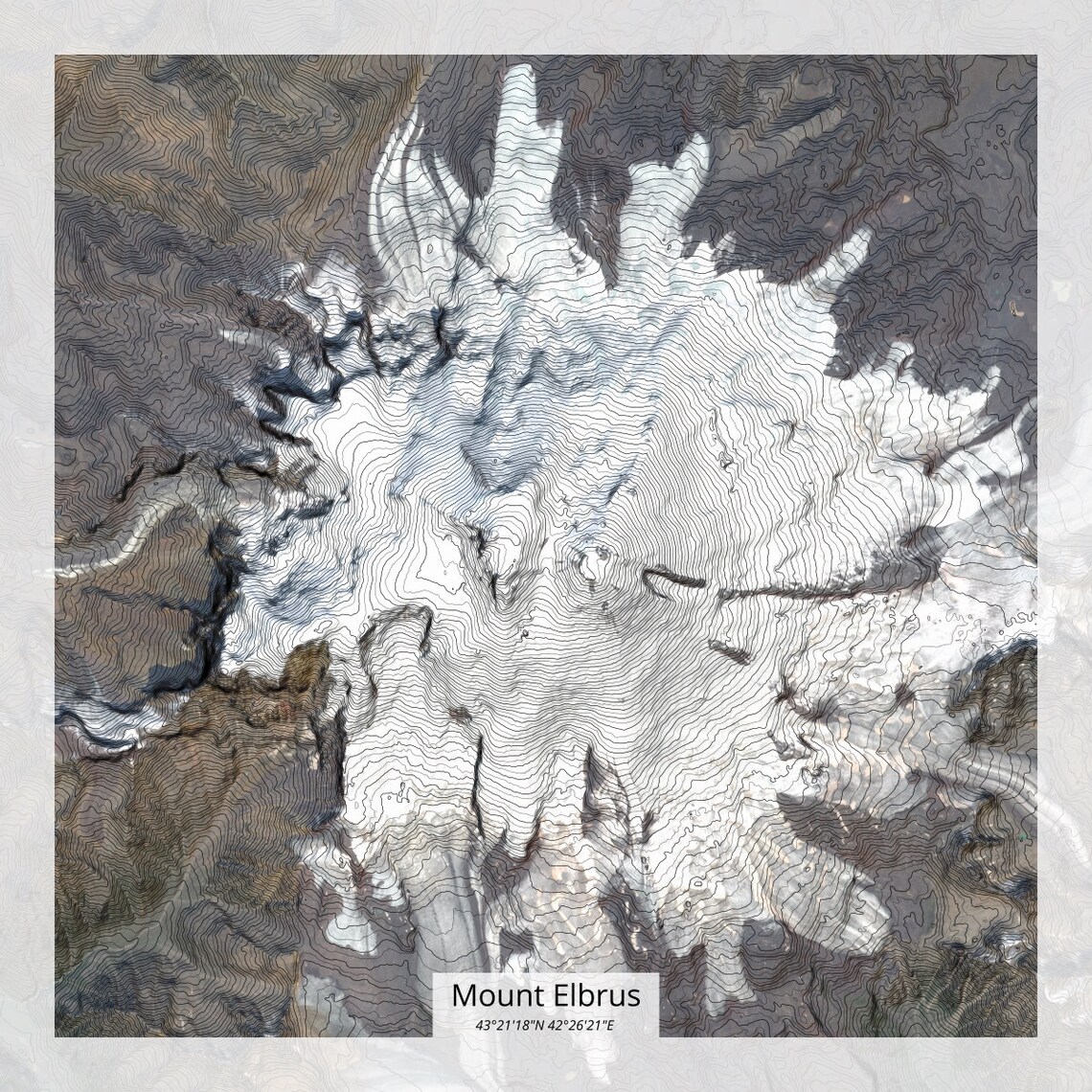 Mount Elbrus Topographic Map, Mt. Elbrus Topo Map, Mt Elbrus Contour ...