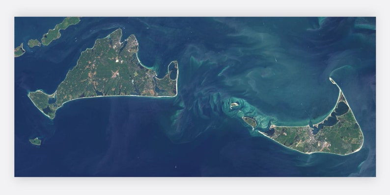 Martha's Vineyard and Nantucket Satellite Imagery Canvas Print, Cape ...