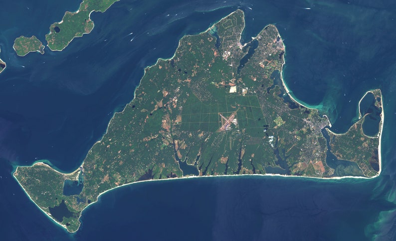 Martha's Vineyard and Nantucket Satellite Imagery Canvas Print, Cape ...