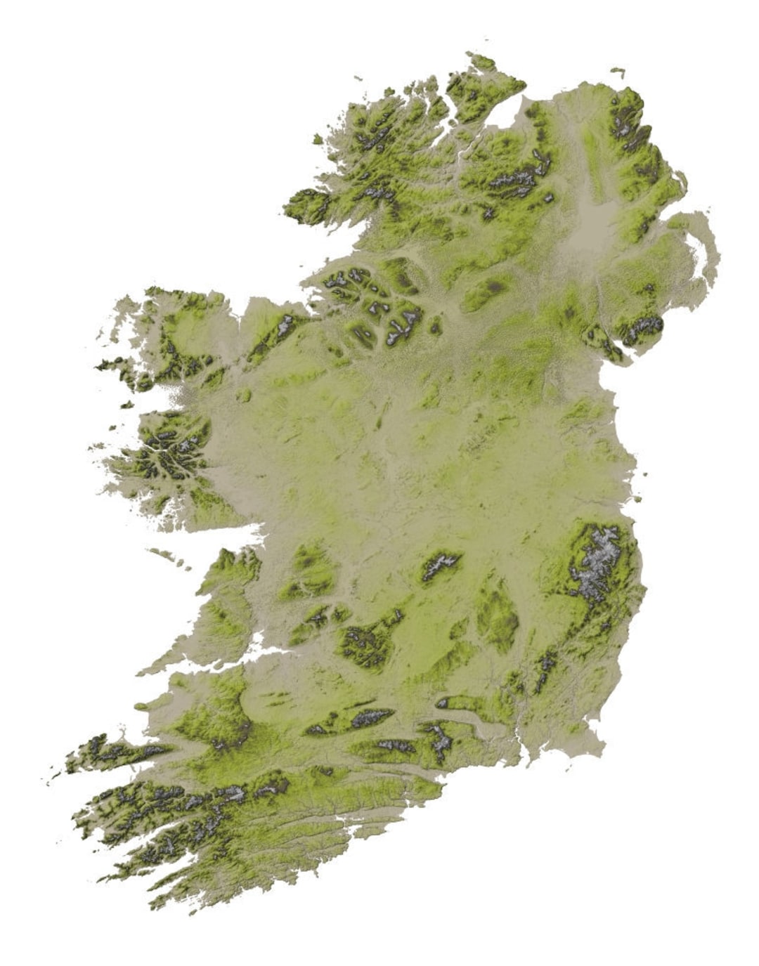 Ireland Map, Ireland Peridot Terrain Map, Ireland Topographic Map, Map ...