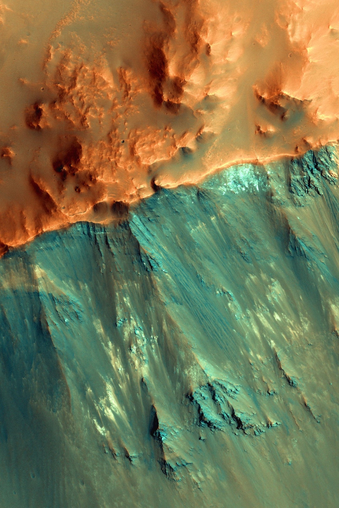 Mars: Hues in a Crater Slope, Satellite Image, Satellite Map, Space ...