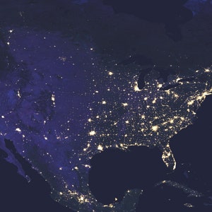 USA at Night Satellite Map, Map, Satellite Map, Map Art, Space ...