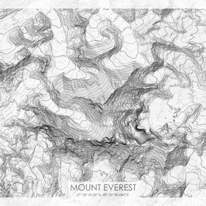Mount Everest Grayscale Topographic Map, Mt. Everest Grayscale Topo Map ...
