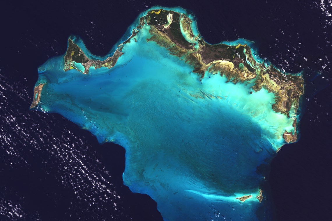 Turks and Caicos Satellite Imagery, Aerial Map, Map Art, Vibrant ...