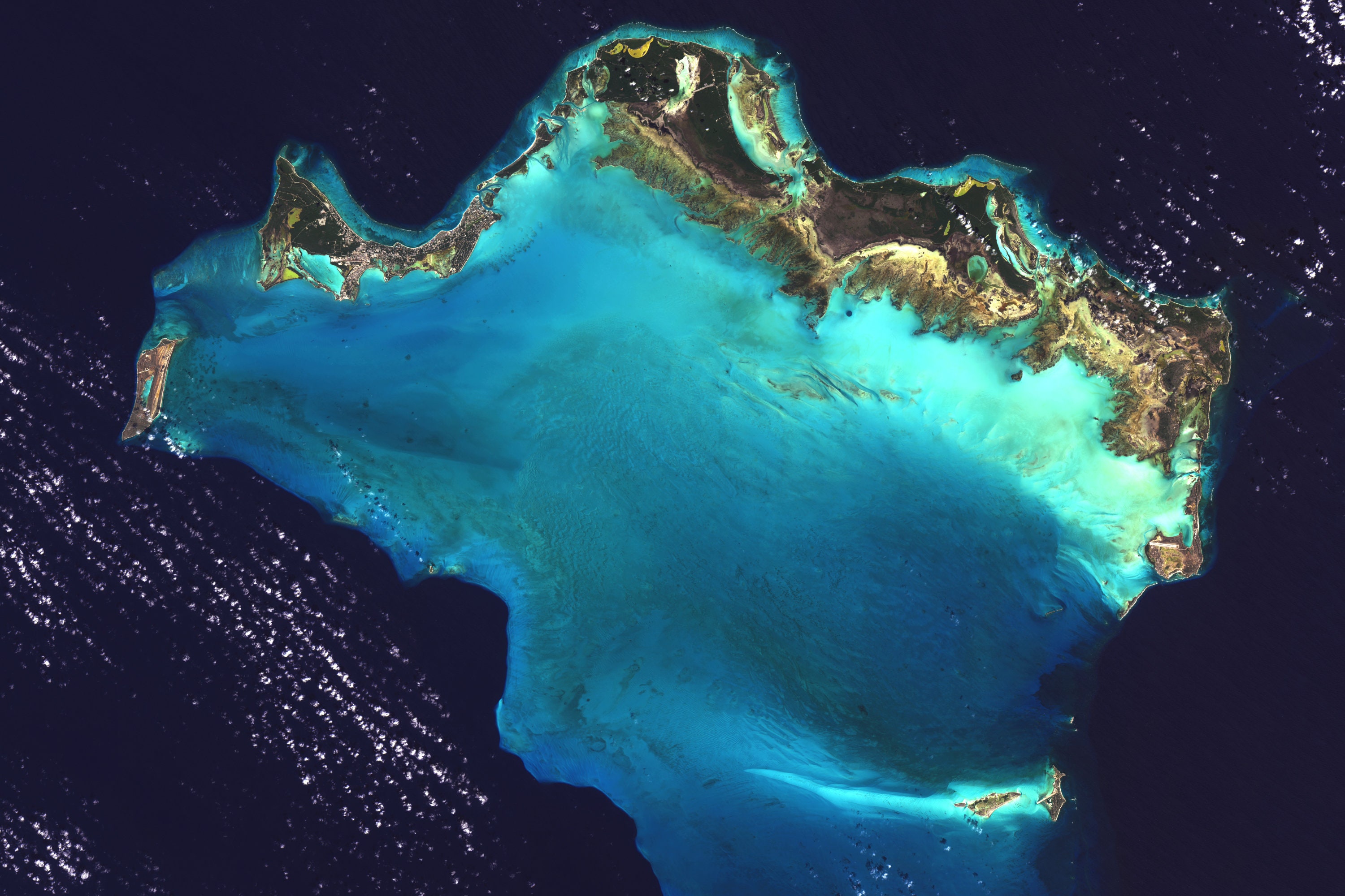Turks and Caicos Satellite Imagery, Aerial Map, Map Art, Vibrant ...