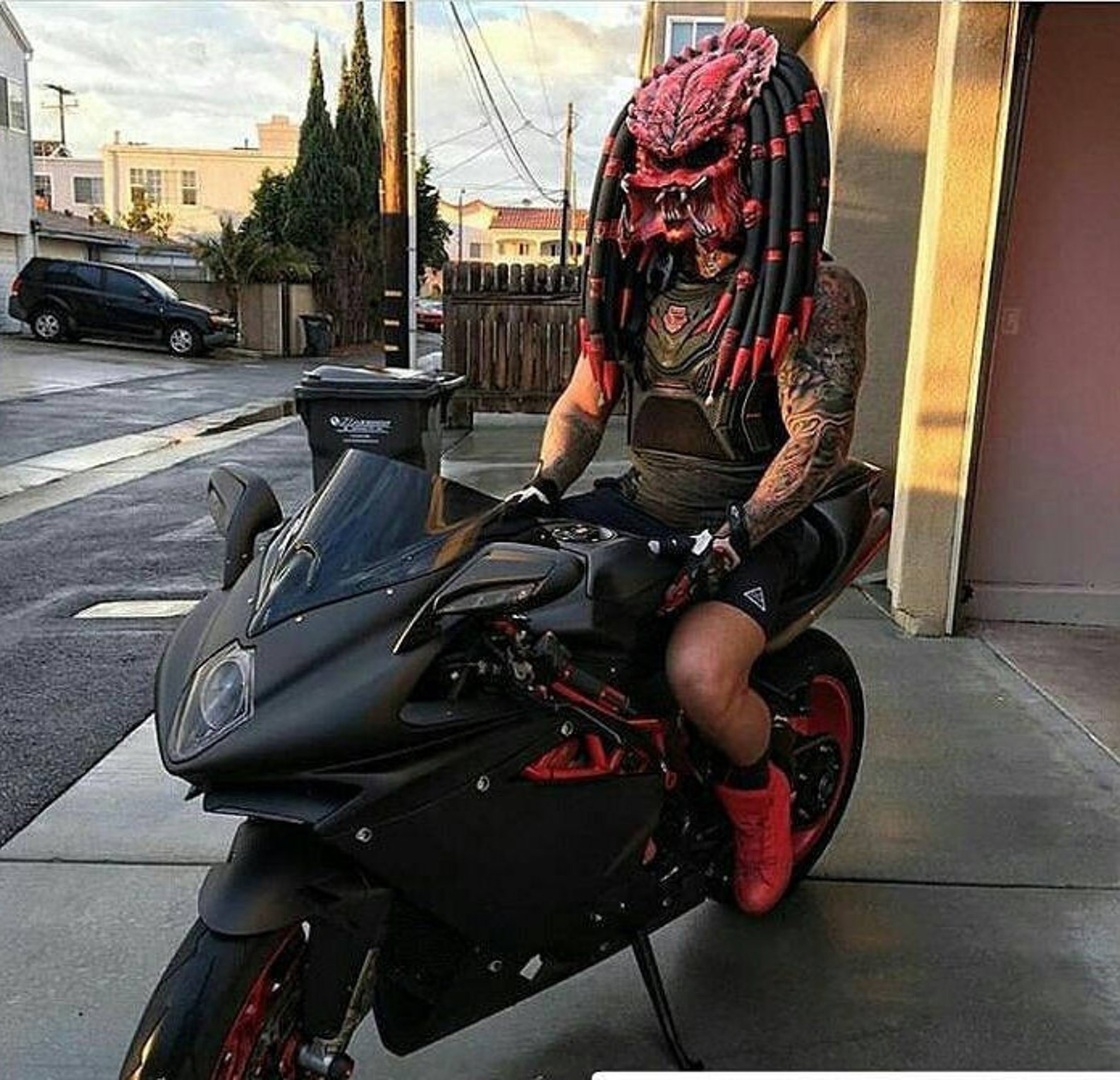 Red Devil Predator Motorcycle Helmet. Unique Exclusive Custom Made. DOT ...