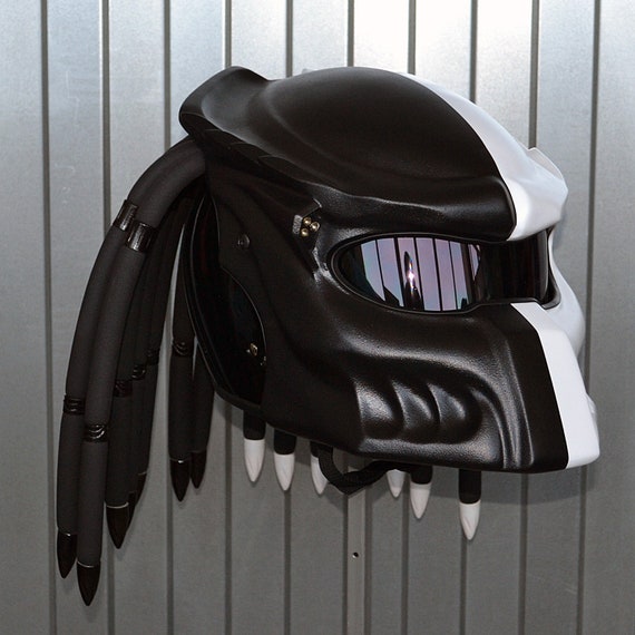 Matt black and white custom predator helmet with real laser. | Etsy