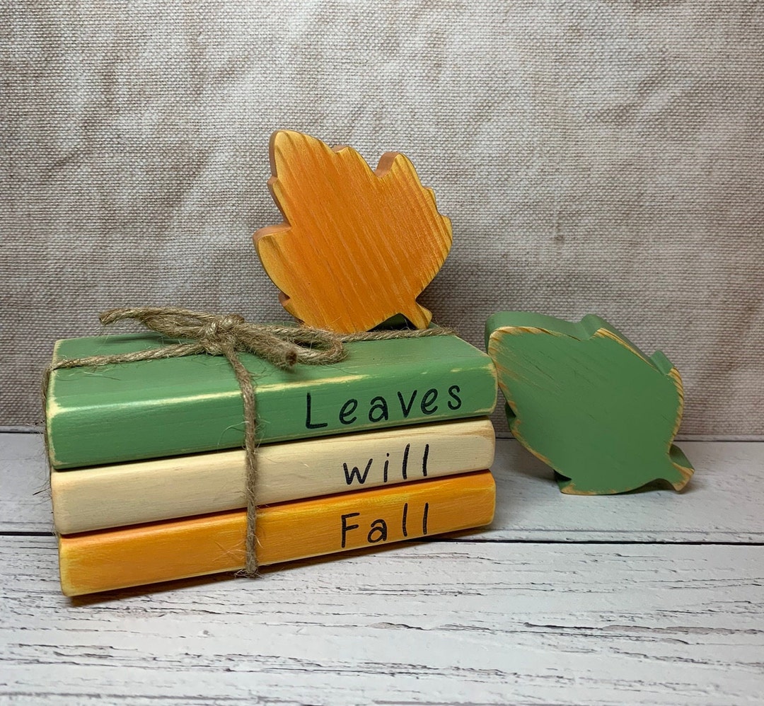 Stamped Mini Autumn Book Stack & Leaves/fall/farmhouse Decor/autumn ...