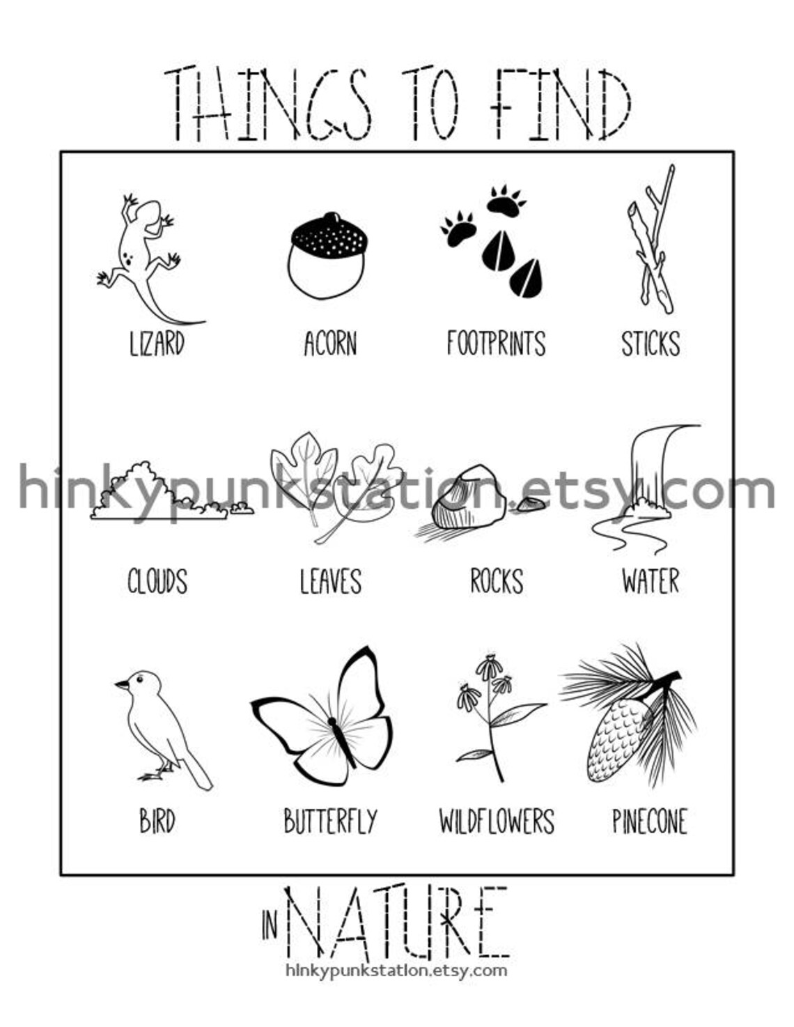 Nature Scavenger Hunt Things to Find Printable Coloring Page | Etsy