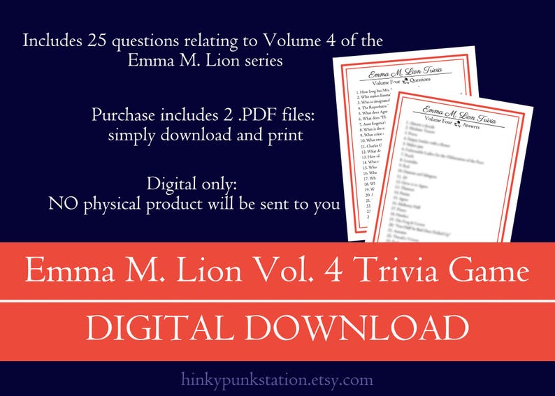 Emma M. Lion Volume 4 Trivia Book Group Party Game--digital Download - Etsy