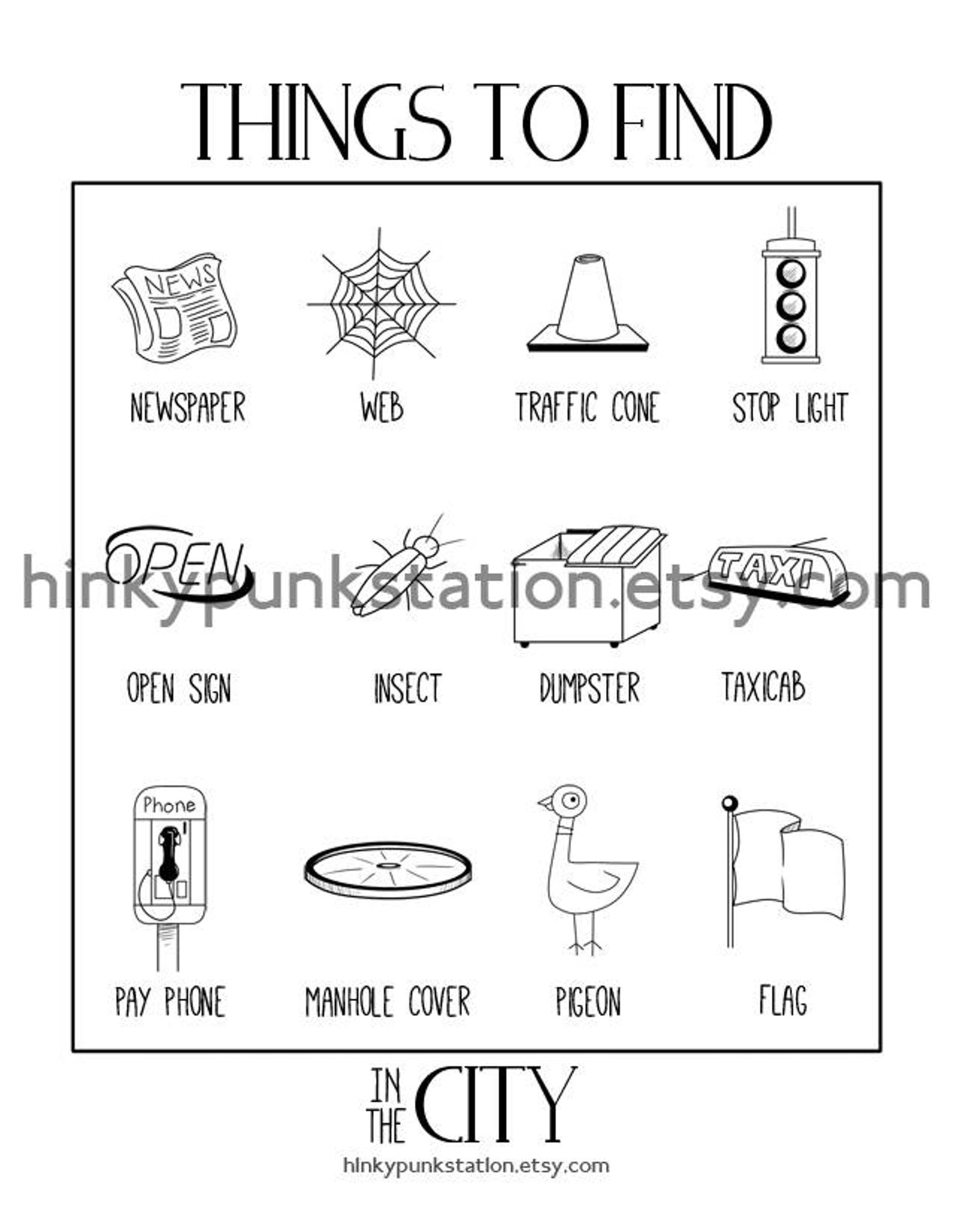 City Scavenger Hunt Things to Find Printable Coloring Page - Etsy
