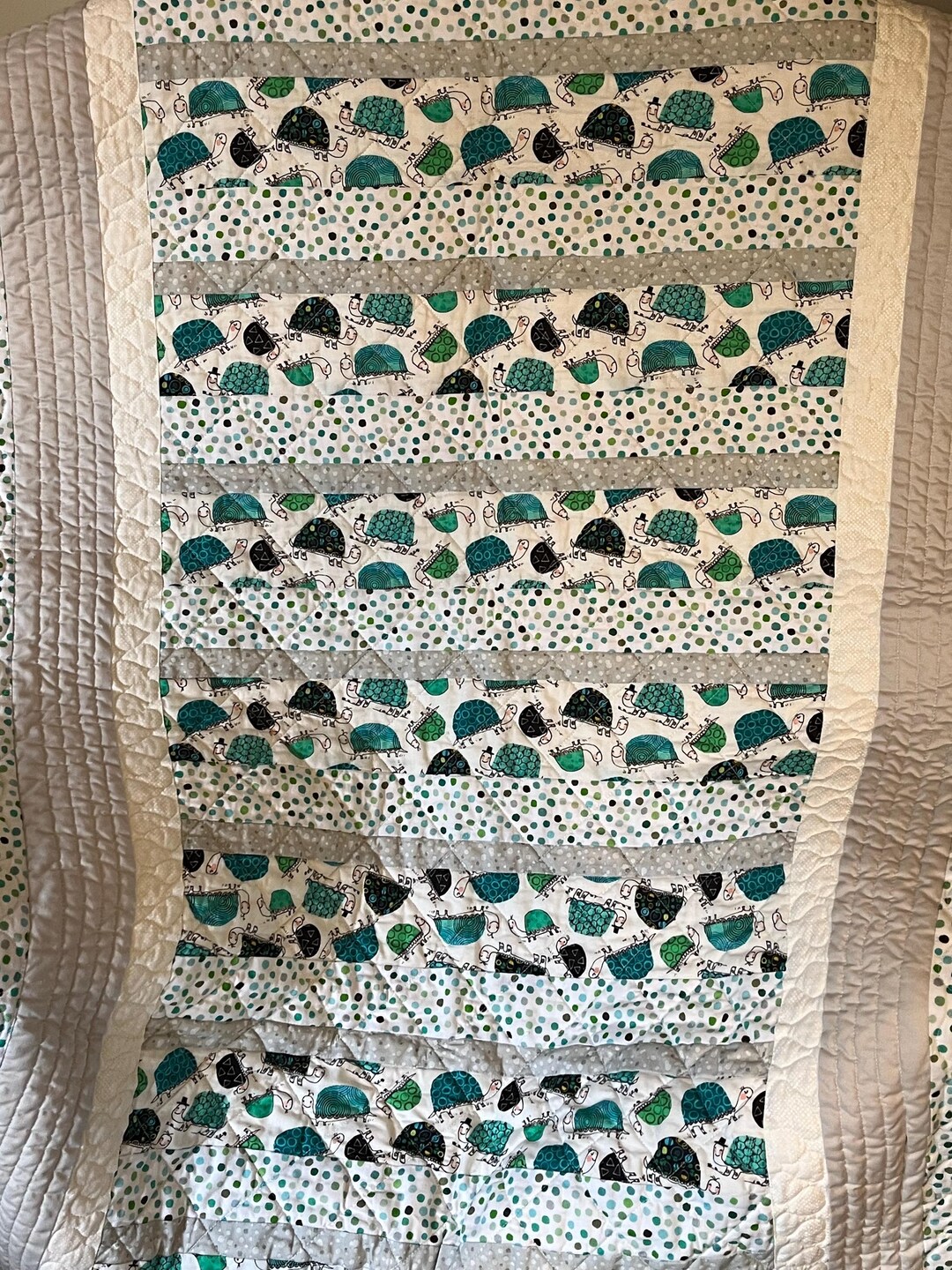 Turtle Baby Quilt: Blues & Greens Nursery Decor (34x49 In) - Etsy