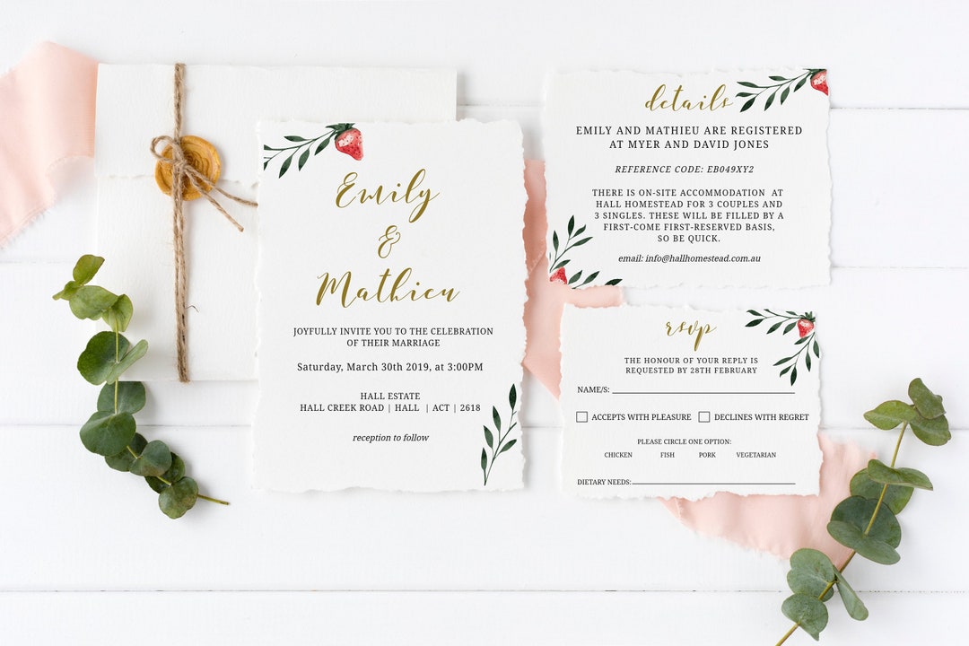 Rustic Summer Wedding Invitation, Custom Elegant Wedding Invitation Set ...