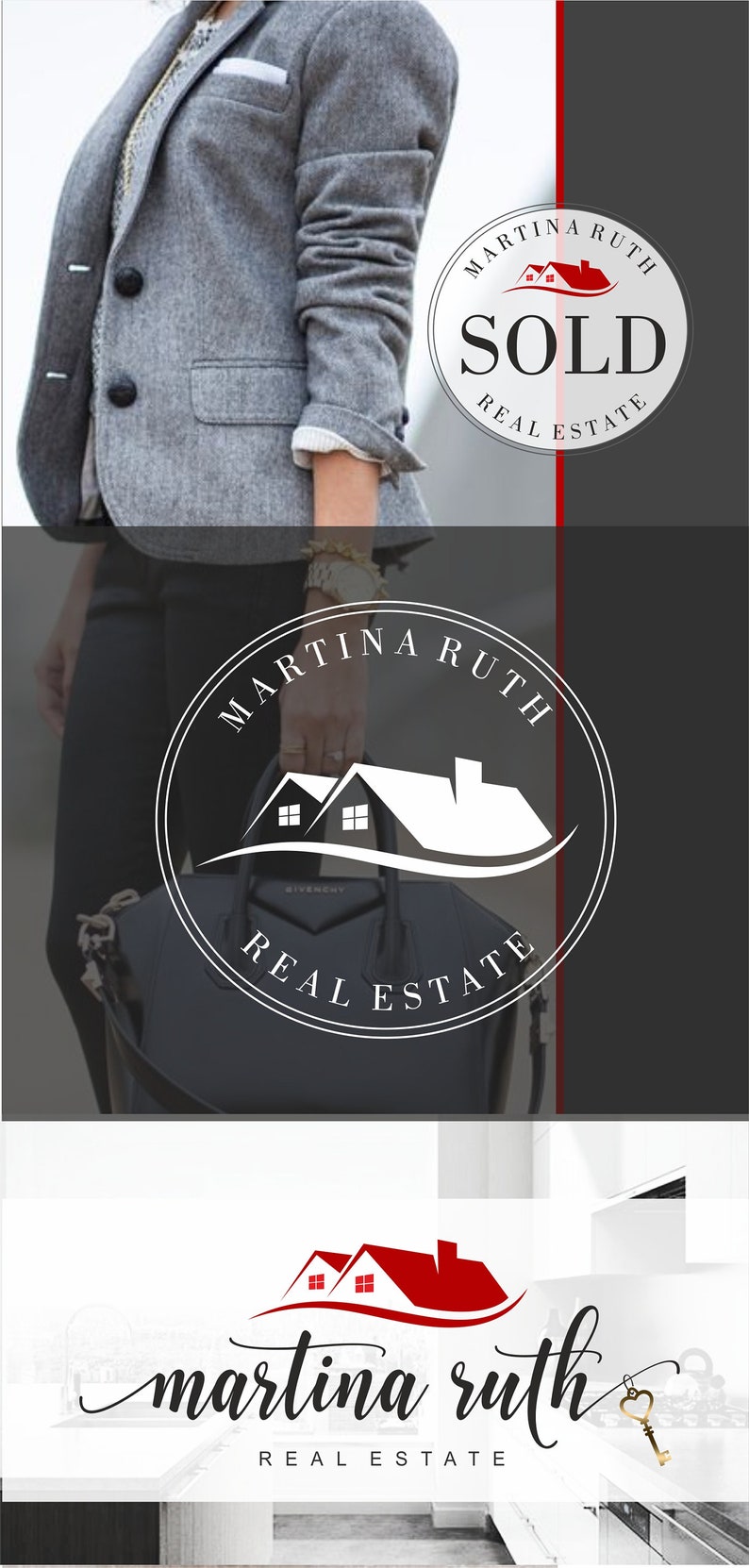 Red Realtor Logo Design Real Estate Branding Set Key | Etsy