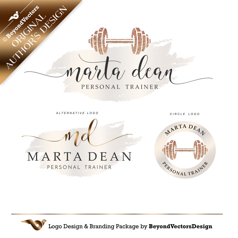 Gold Dumbbell Logo Fitness Trainer Logo Kit Personal Trainer - Etsy