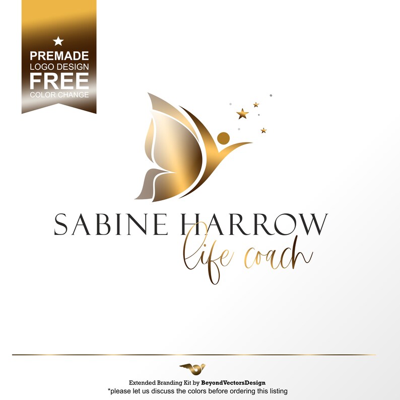 Life Coach Logo, Gold Butterfly Human Logo, Psychology Logo, Therapist ...