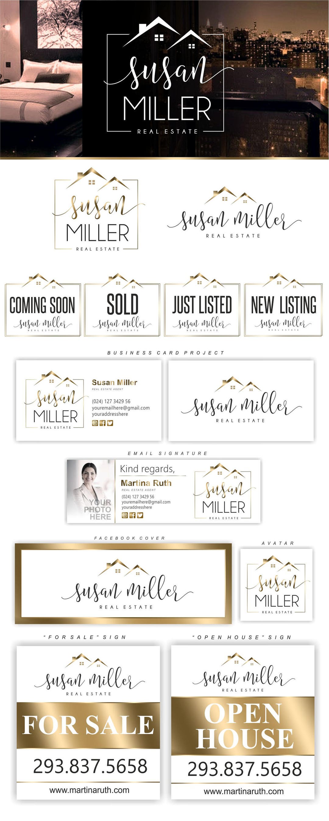 Realtor Branding Kit, Realtor Logo Design, Gold House Logo, Broker Logo ...