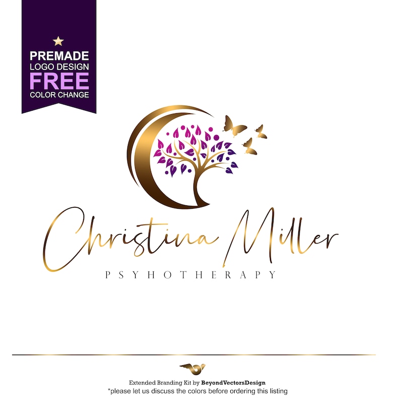 Psychologist Logo, Tree Moon Butterflies Logo, Therapist Logo, Life ...