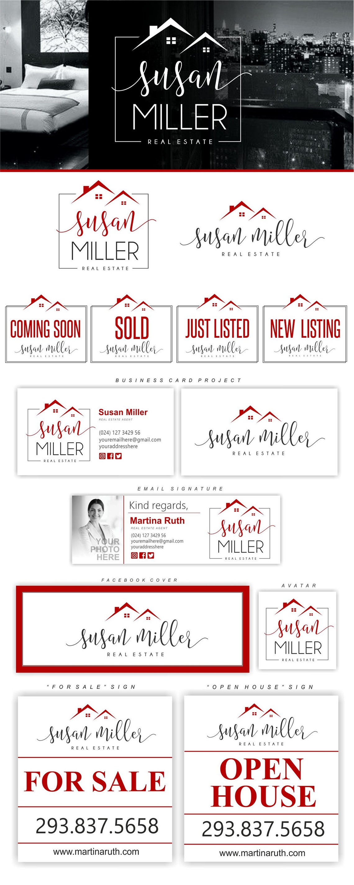 Realtor Branding Kit, Realtor Logo Design, Broker Logo, Red Black ...