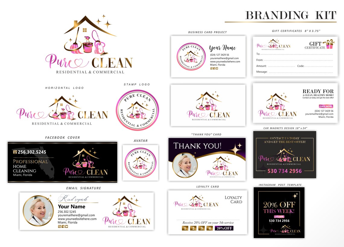 Cleaning Service Branding Set, Cleaning Business Logo, House Cleaning ...