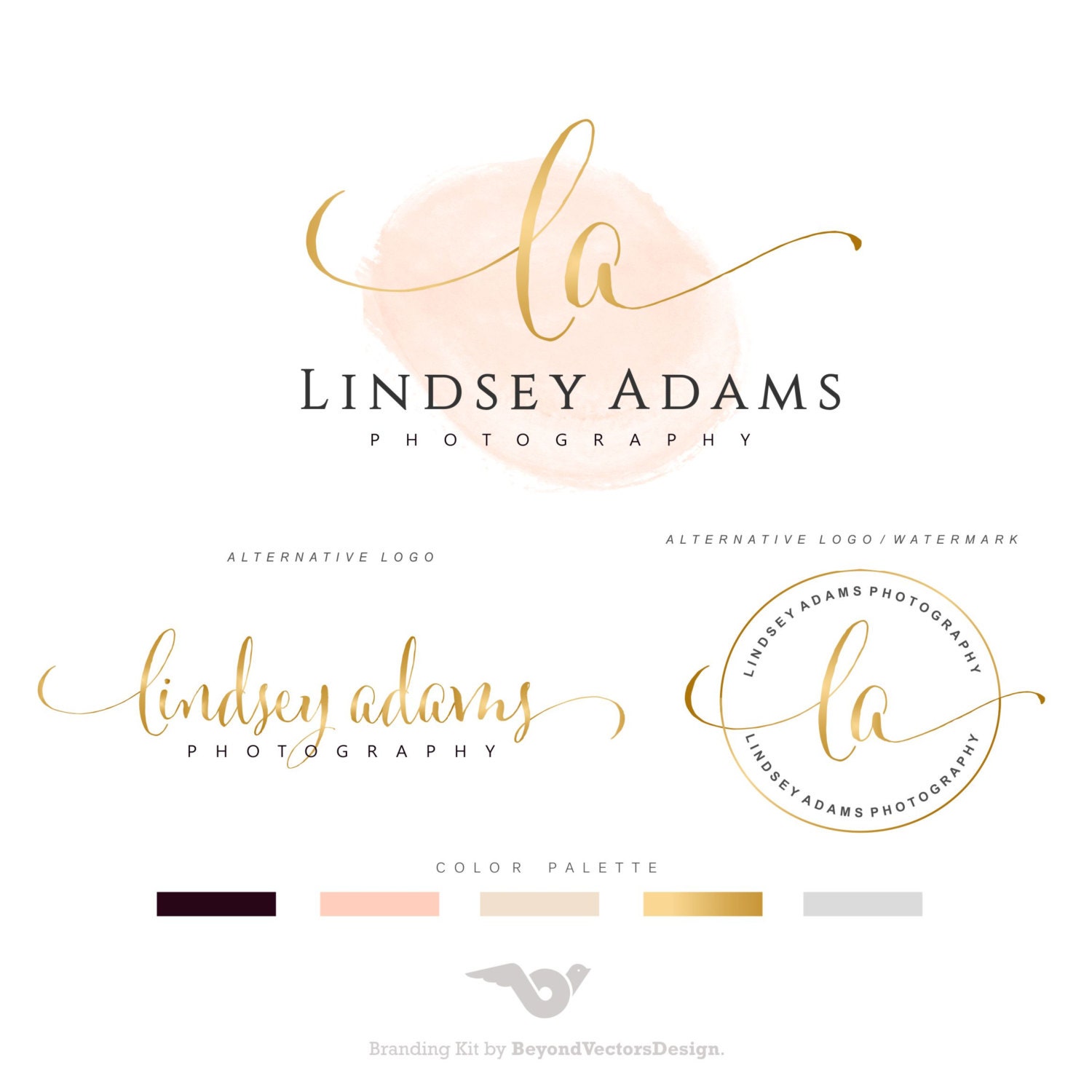 Stationery Photography Logo Gold Pink Branch Logo Kit Minimalist Logo ...
