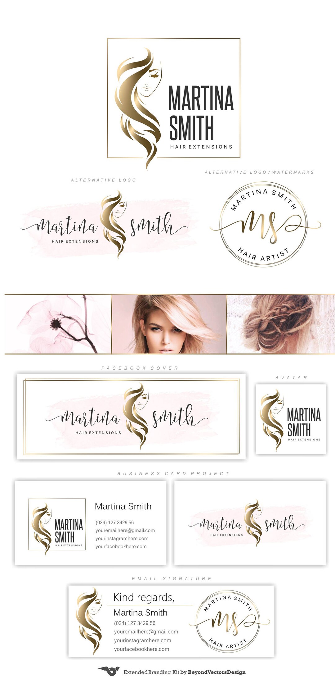 Hair Extensions Logo, Gold Hairdresser Logo, Hair Salon Logo, Hair ...