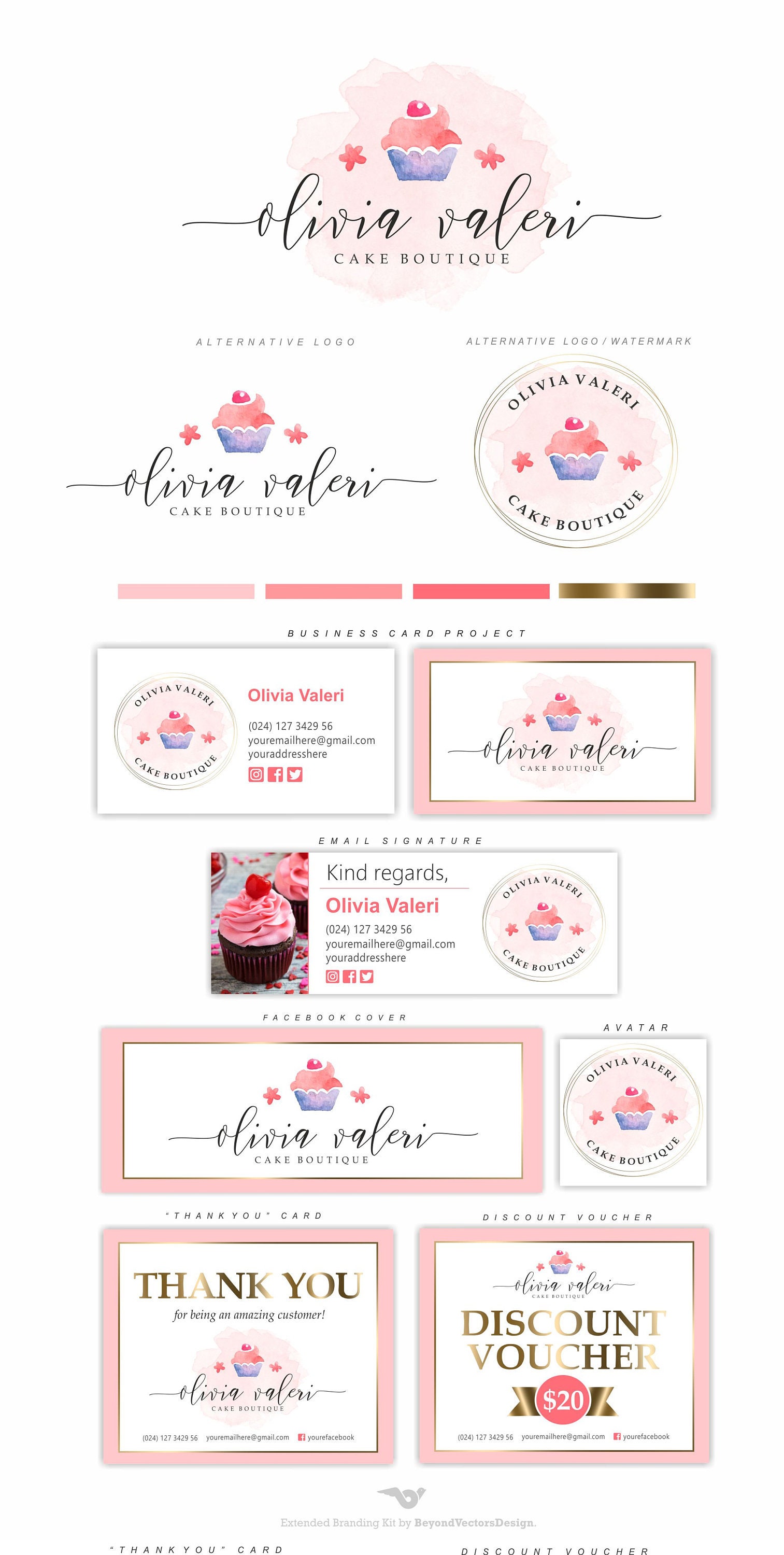 Paper baking blog logo cake logo branding kit girl logo baking logo ...