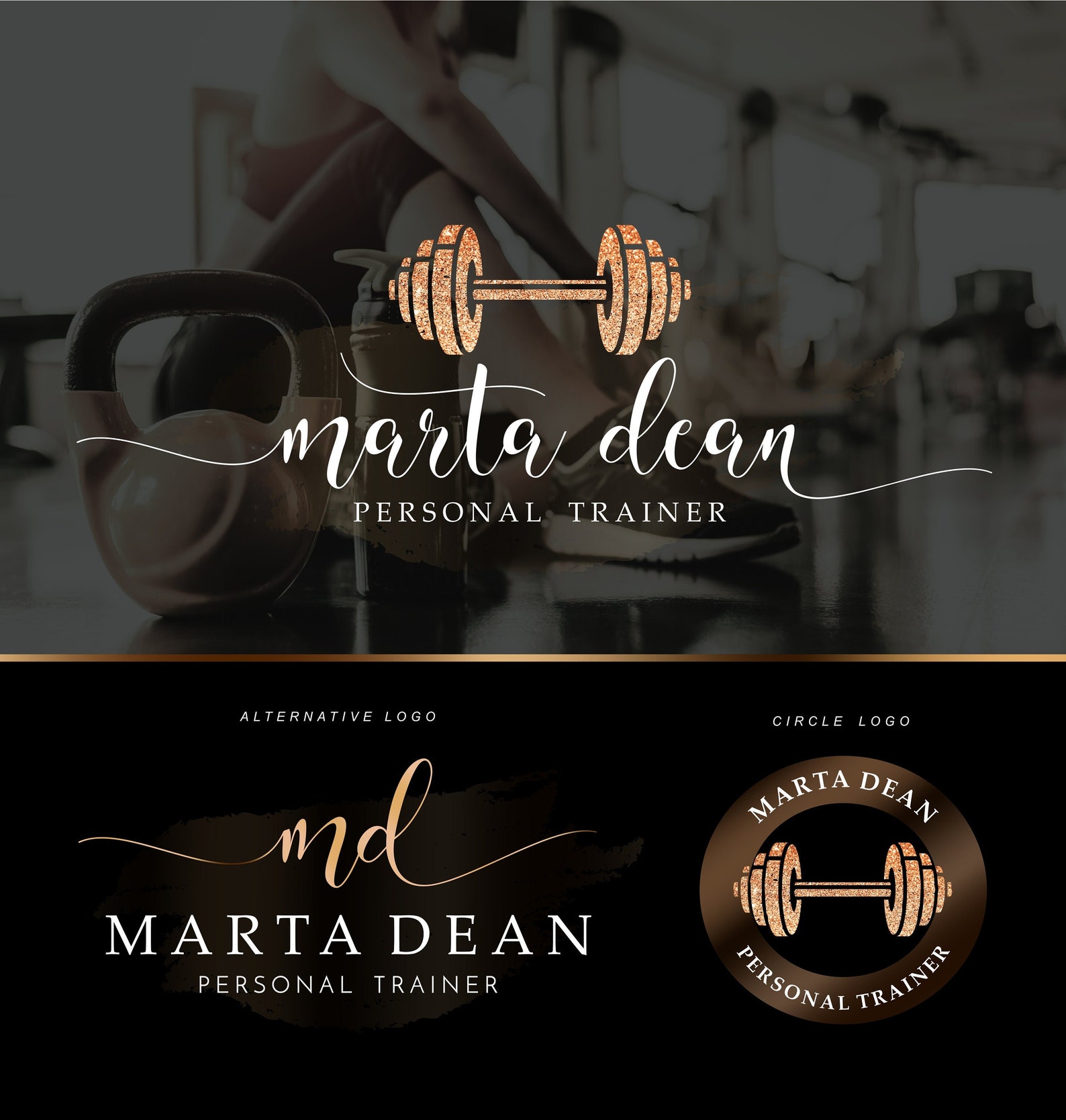 Personal Trainer Logo Fitness Instructor Logo Set Gold | Etsy