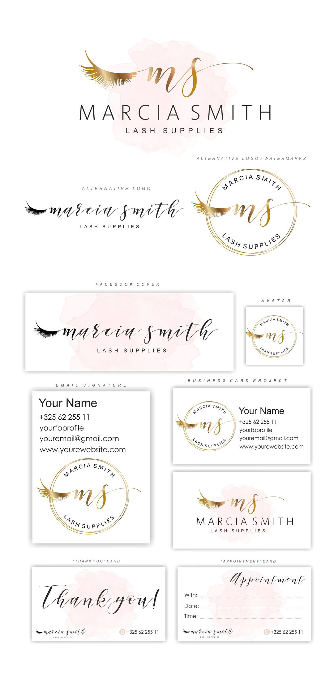 Gold Lashes Logo, Eyelash Logo, Gold Lashes Initials, Branding Kit ...