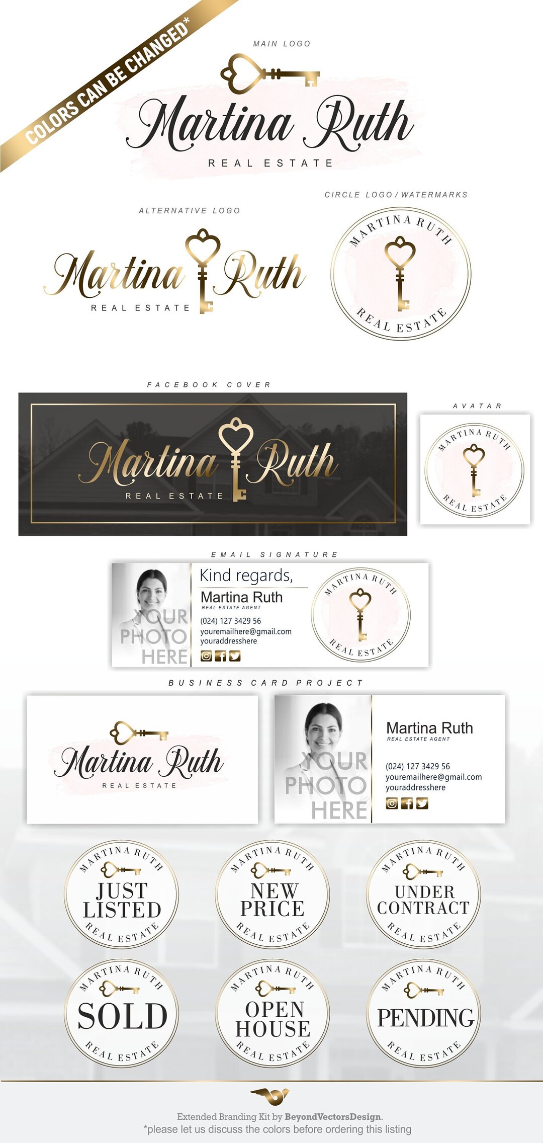 Gold Key Logo, Realtor Logo Design, Real Estate Branding Kit, Realty ...