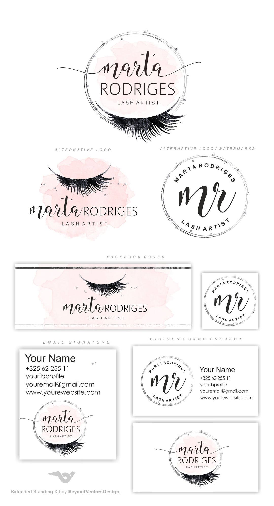 Silver Lash Artist Logo Design, Eyelash Branding Kit, Premade Logo ...