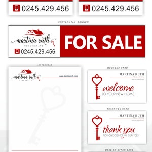 Red Realtor Logo Design, Real Estate Branding Set, Key Initials Logo ...