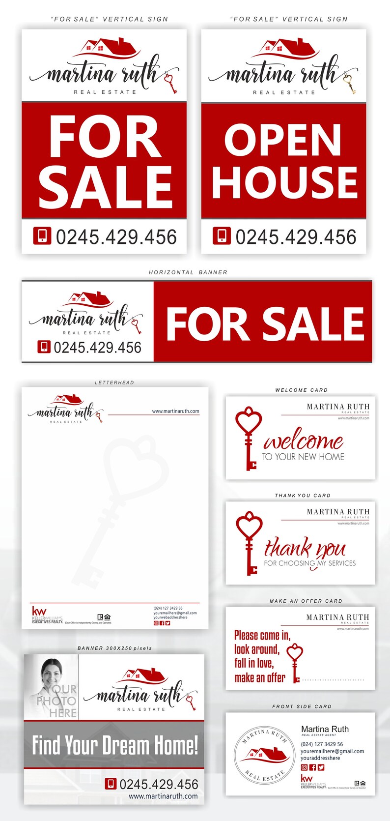 Red Realtor Logo Design Real Estate Branding Set Key | Etsy