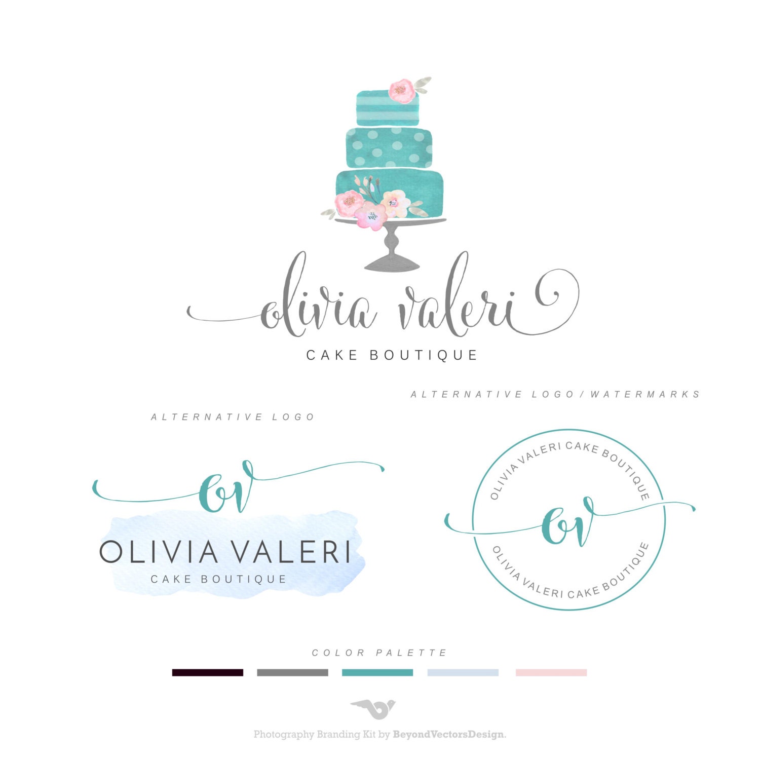 Cake Logo Design Watercolor bakery logo Branding kit Food | Etsy